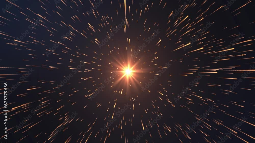 Abstract Speed of light hyperspace background. glowing rays and stars ...