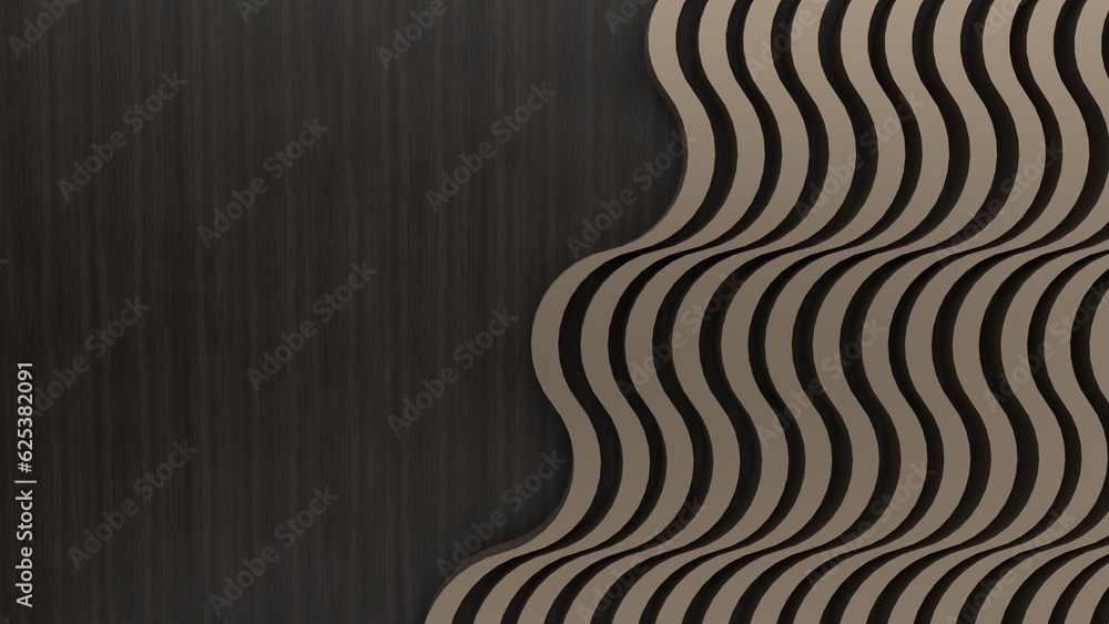 Curve line pattern wall. Dark color wood texture and bronze combination ...