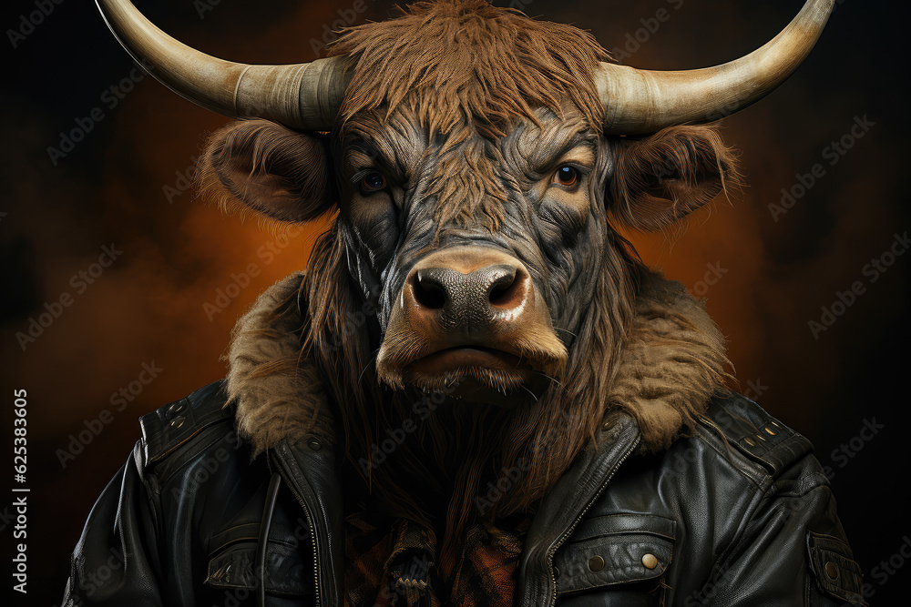 cow wearing leather jacket and sunglasses, background wallpaper image ...