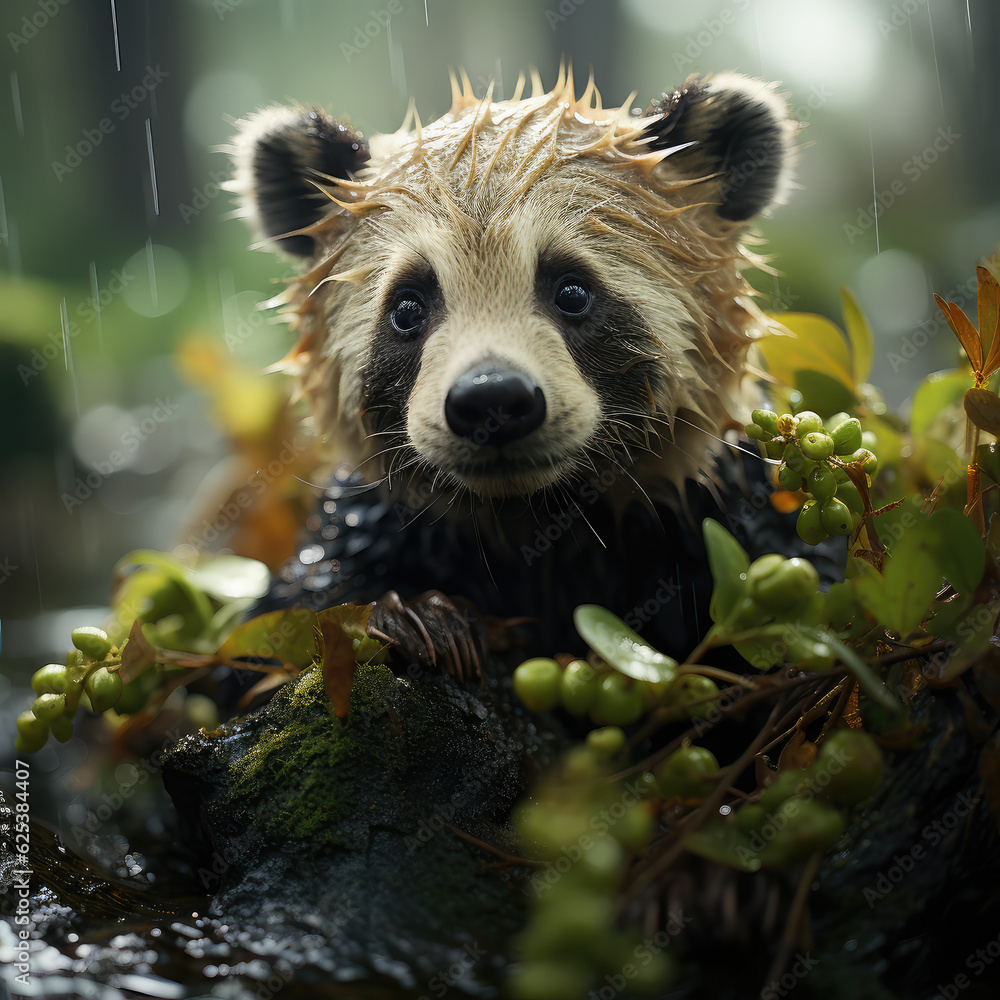 cute panda lost in forest during rain, wildlife animals, background ...