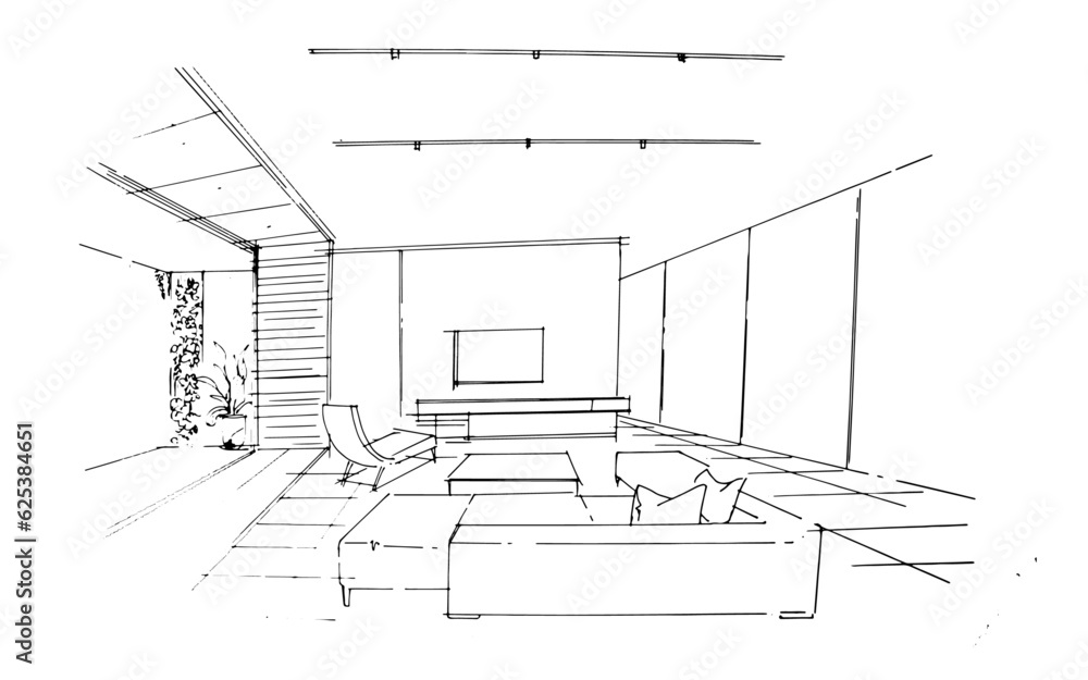living room line drawing,a line drawing Using interior architecture ...