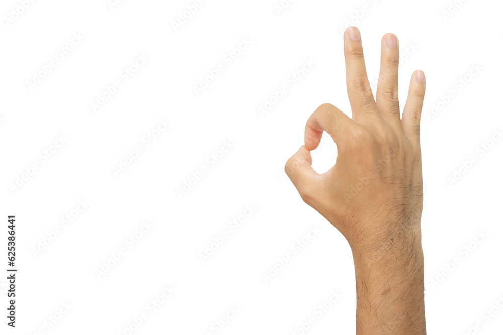 Cropped shot of someone hand showing OK gesture on isolated background ...