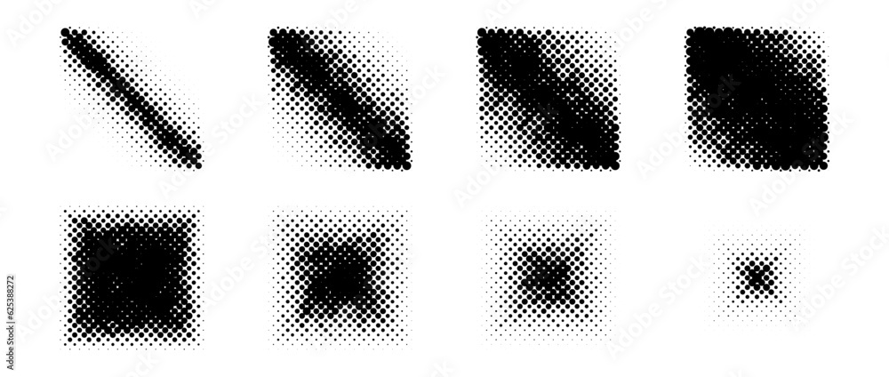 Halftone gradient square shapes set. Dotted sand texture cubes ...
