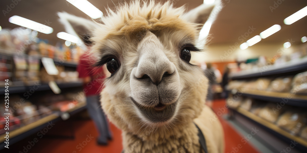 selfie of adorable baby lama in supermarket, background wallpaper image ...