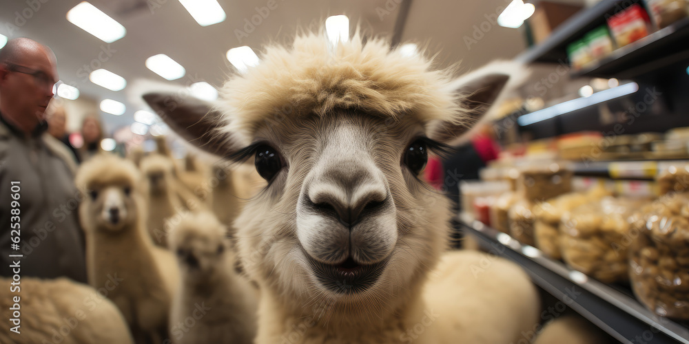 selfie of adorable baby lama in supermarket, background wallpaper image ...