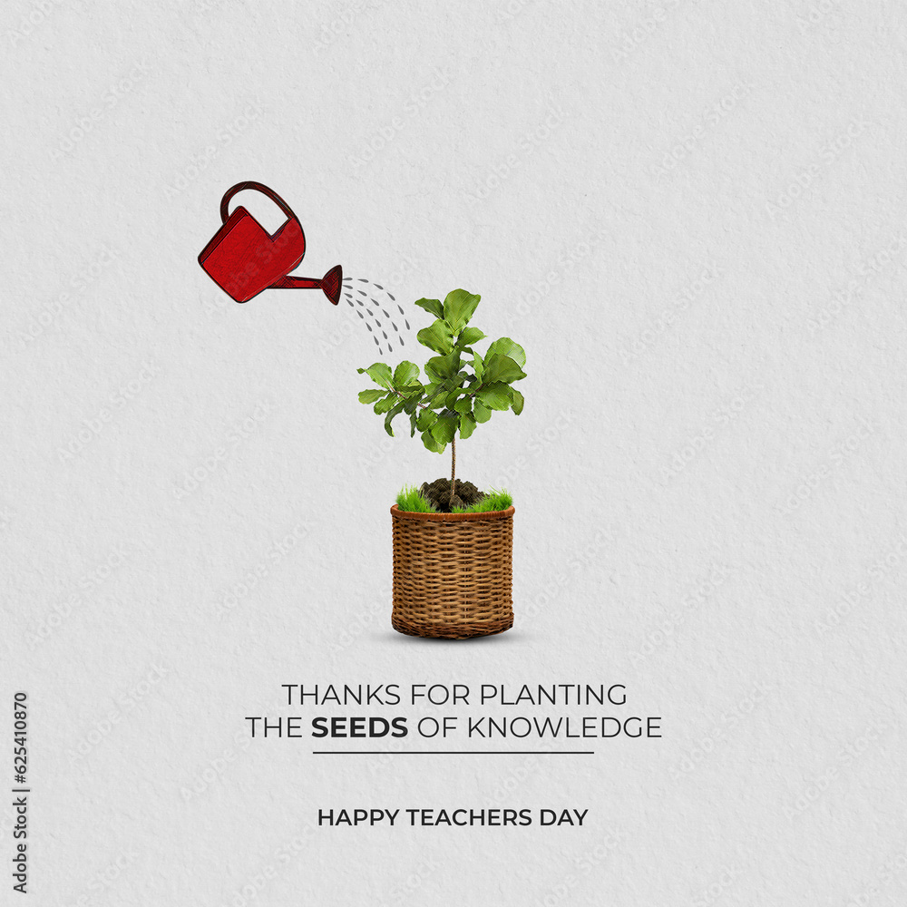 Pouring water on small tree.Creative teachers day social media post ...