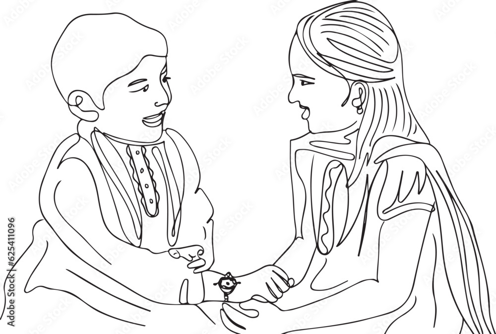 Rakhi Festival: Brother and Sister Kids in One Line Drawing "Rakhi ...