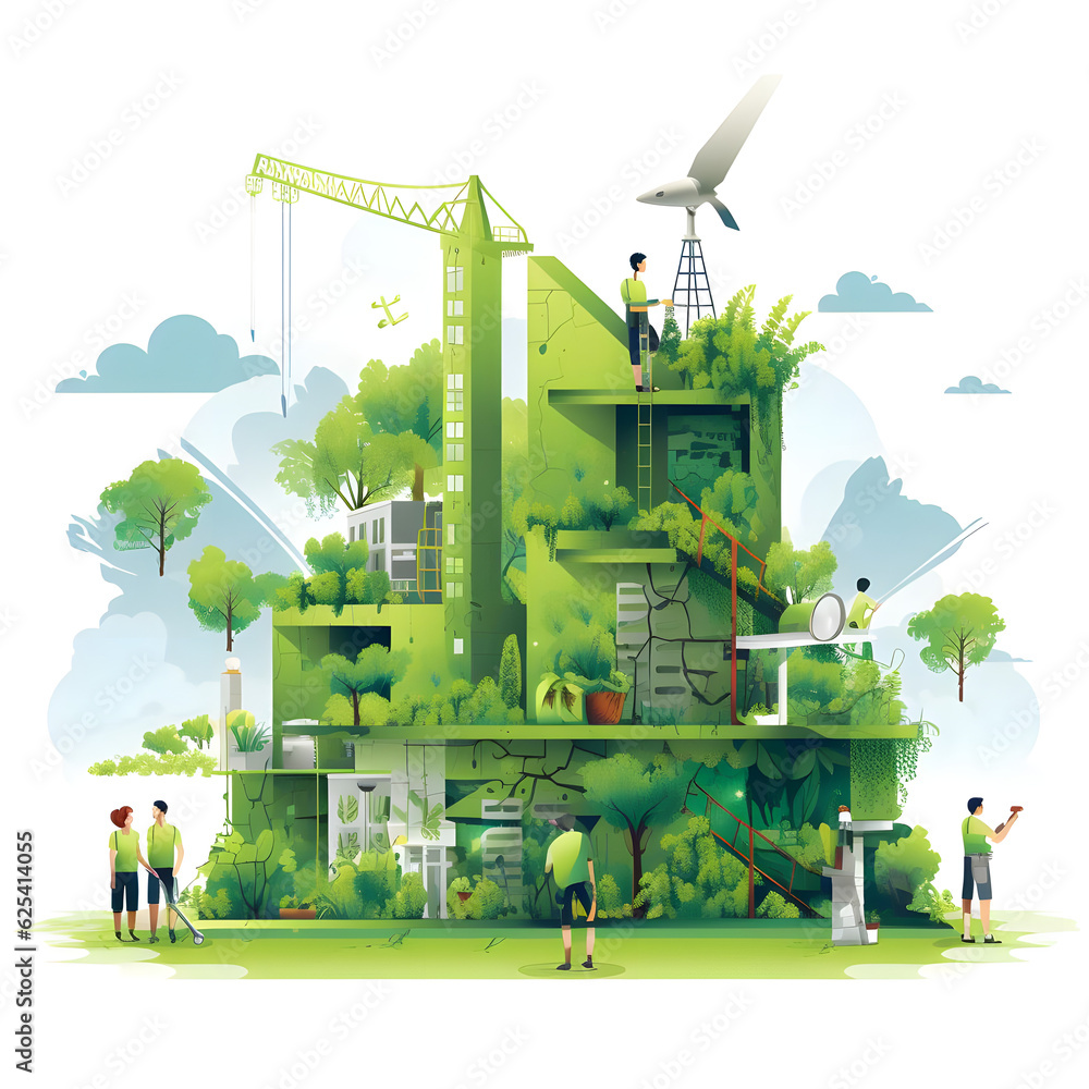 Clipart of civil engineers designing a green building with sustainable ...