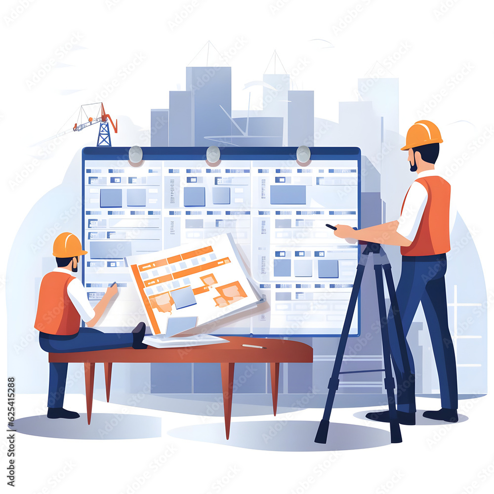 Clipart of civil engineers reviewing a project schedule for ...