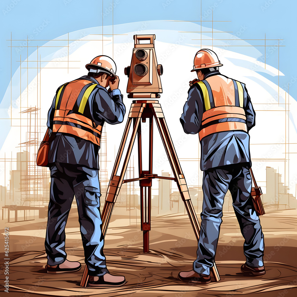 Clipart of civil engineers surveying a construction site using total ...