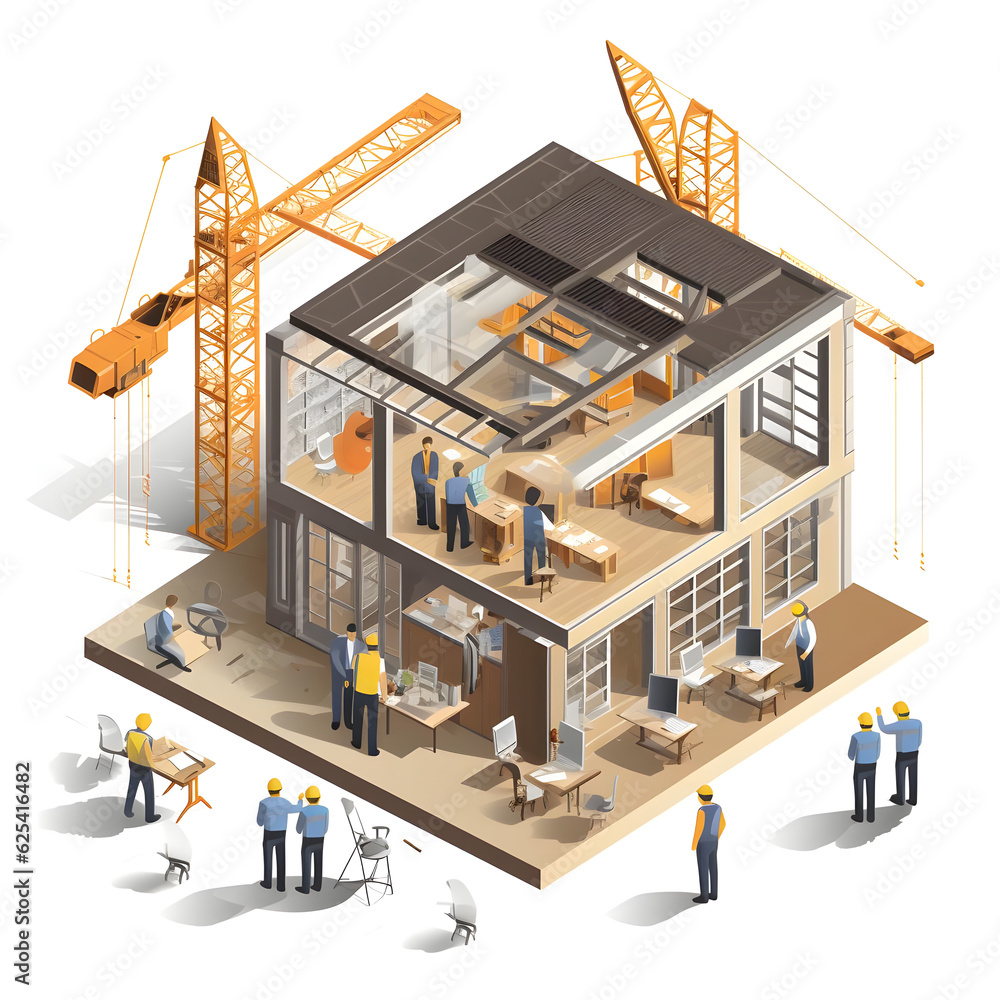 Clipart of civil engineers working on a structural retrofit design for an existing building ...