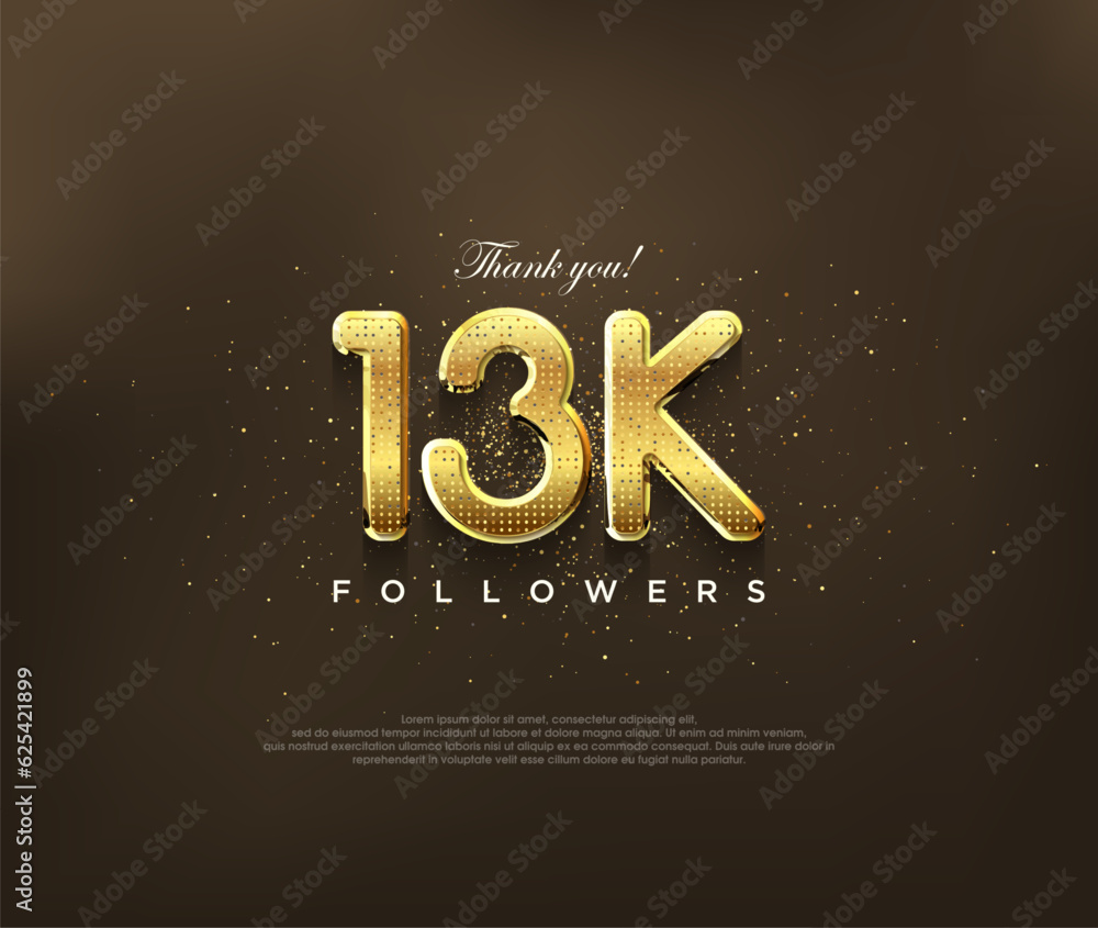 Golden design for thank you 13k followers, vector greeting banner ...