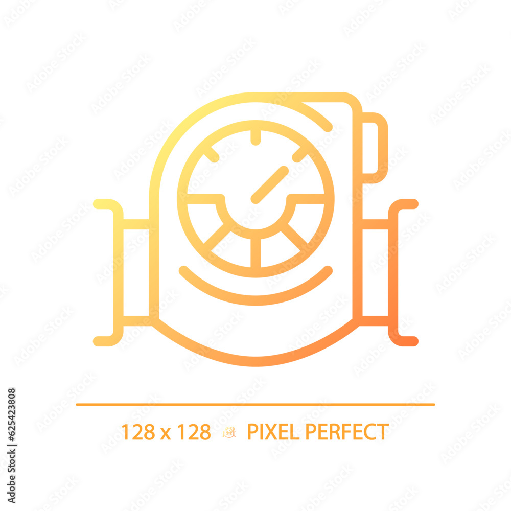 Pressure gauge gradient linear vector icon. Industrial application. Pressure measure. Pneumatic ...