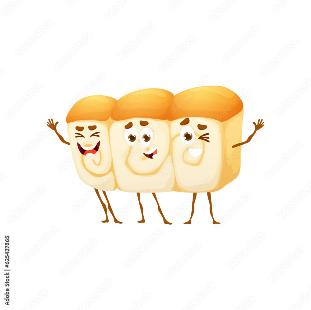 Cartoon Japanese shokupan bread characters, vector bakery and pastry ...