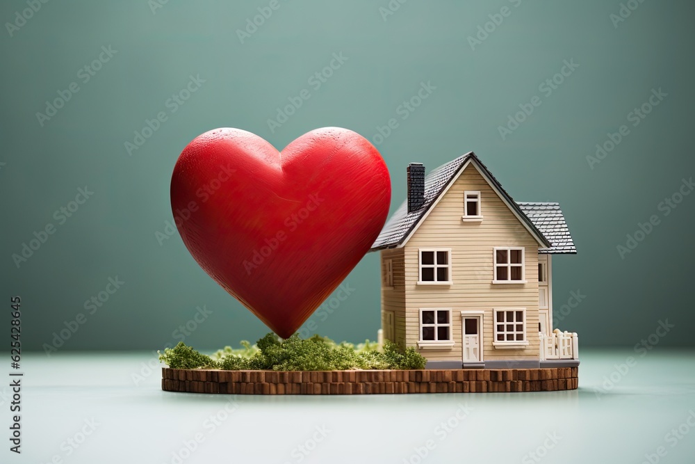 The concept of a love heart nestled between a large and a small house ...