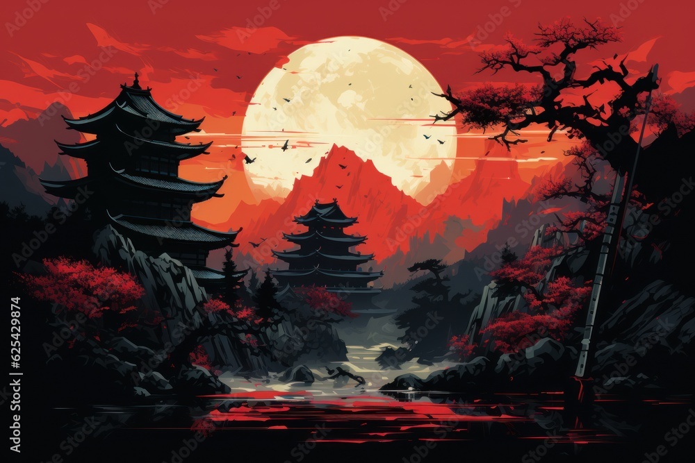 Japanese art with the ancient design of samurai training sword near ...