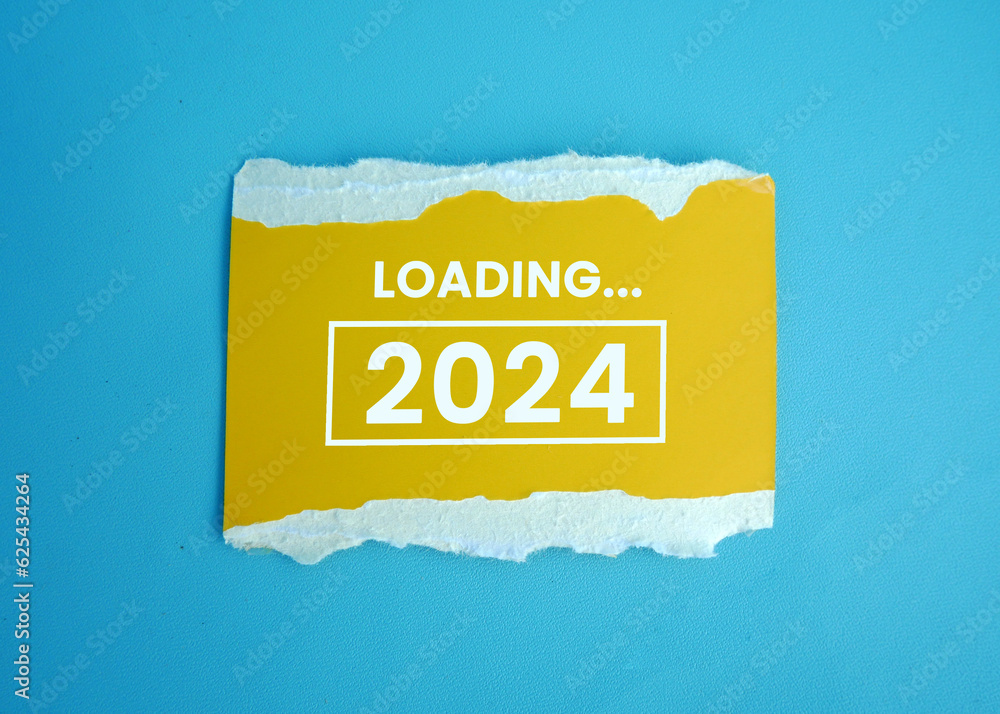 2024 New Year Loading. Loading bar with wooden blocks 2024 on blue ...