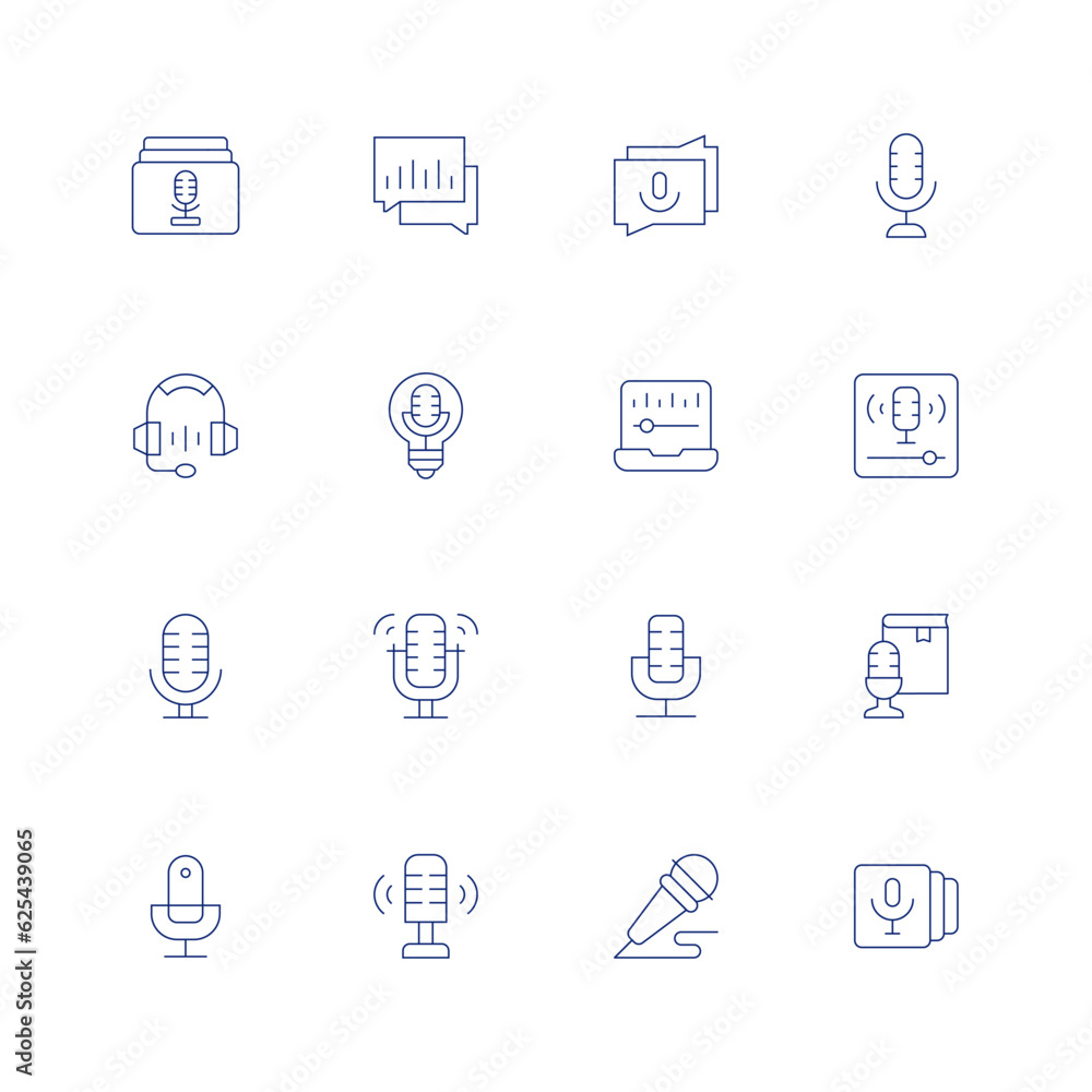 Podcast line icon set on transparent background with editable stroke ...