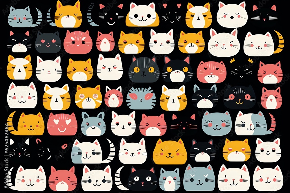 Cute Cartoon Cats Background Template. Generative AI. Stock ...