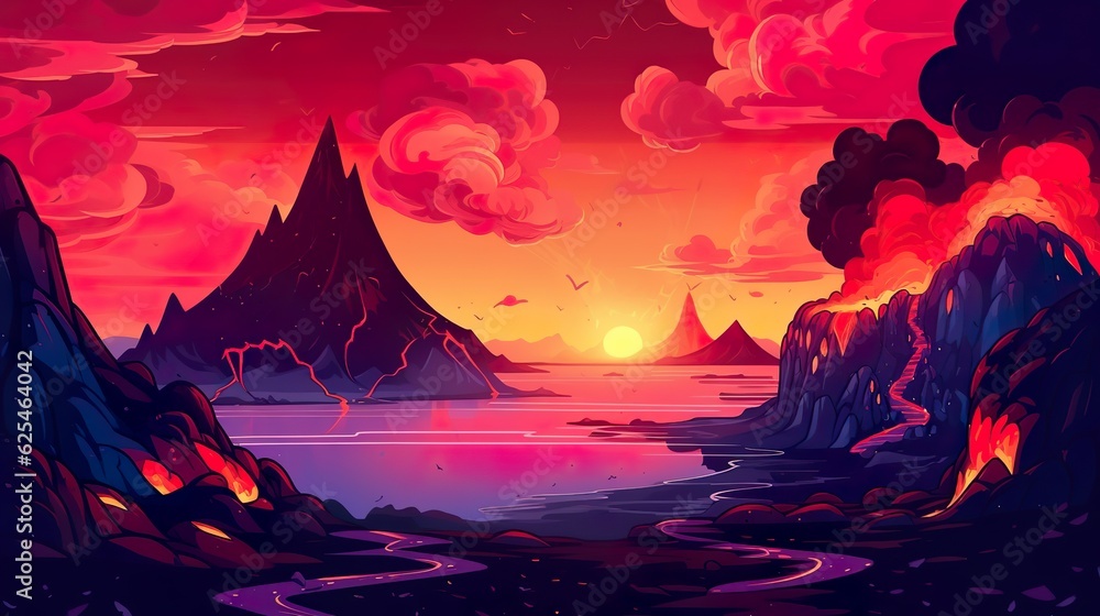 Abstract background fire volcanoes and lava. Illustration in a banner ...