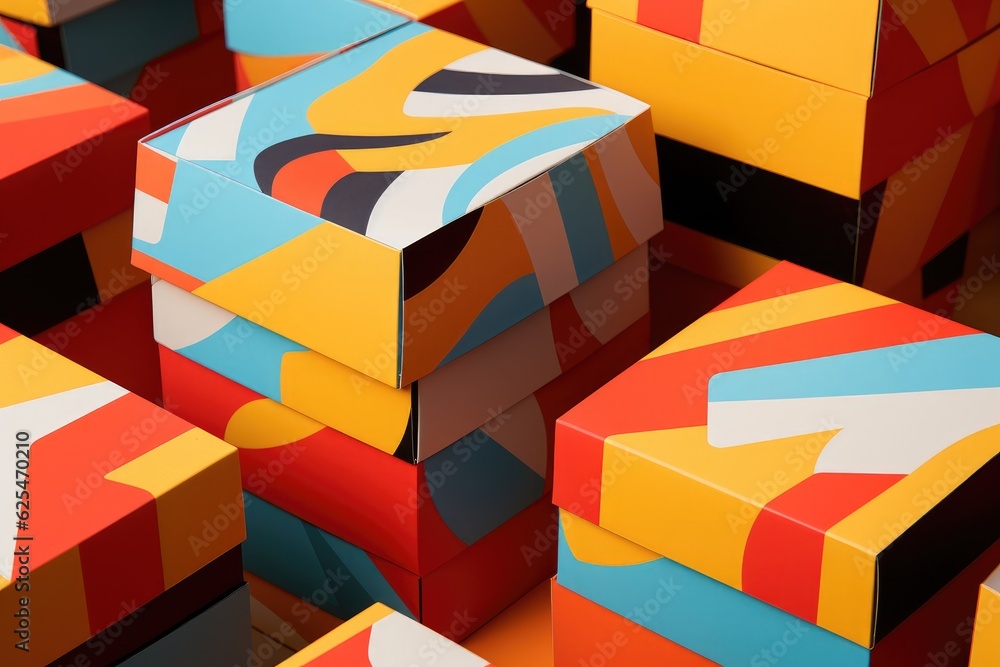 Lunch boxes packaging design with abstract line elements and colors, AI ...