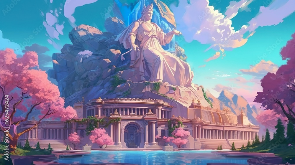 Abstract background statue in the divine palace mythology. An immersive ...