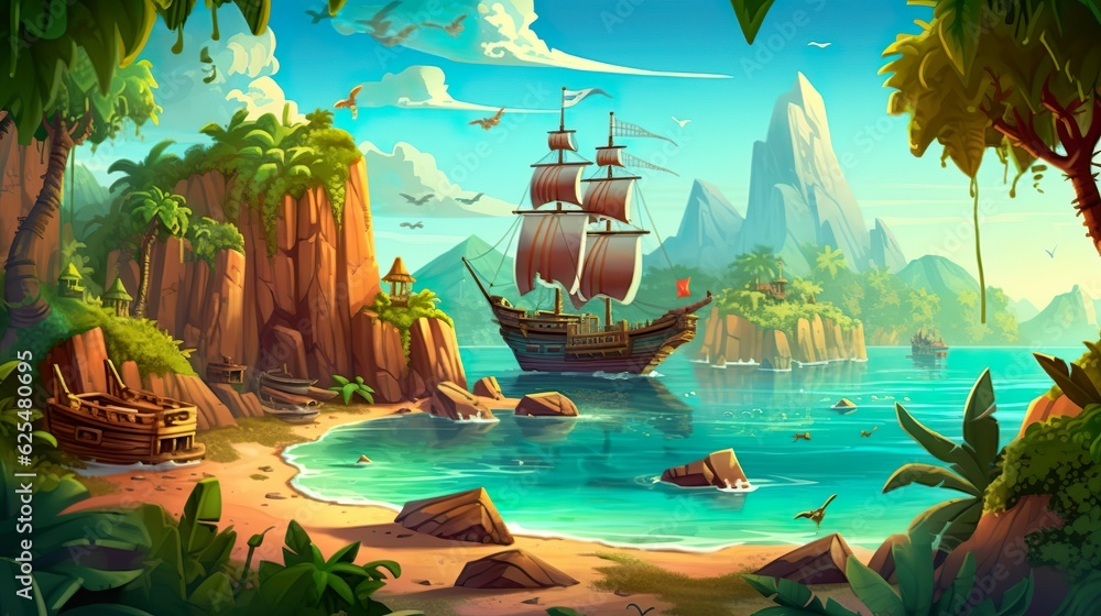 Background secret island with pirates. The fusion of background and ...