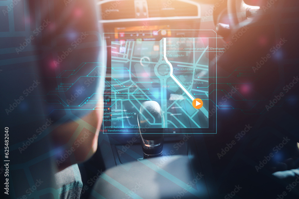 ai technology concept virtual reality driving user interface simulation ...