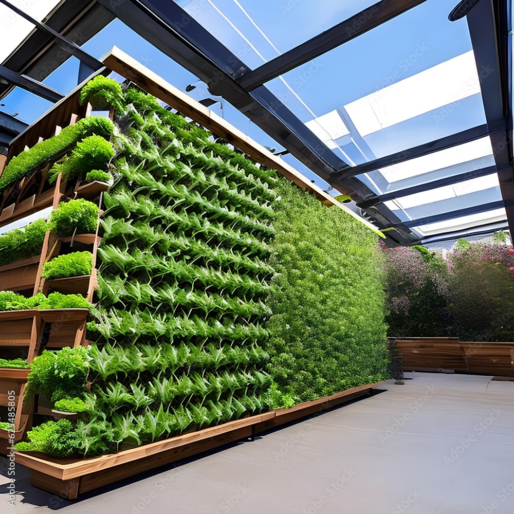 286 A sustainable urban farm with vertical gardens, aquaponics systems ...