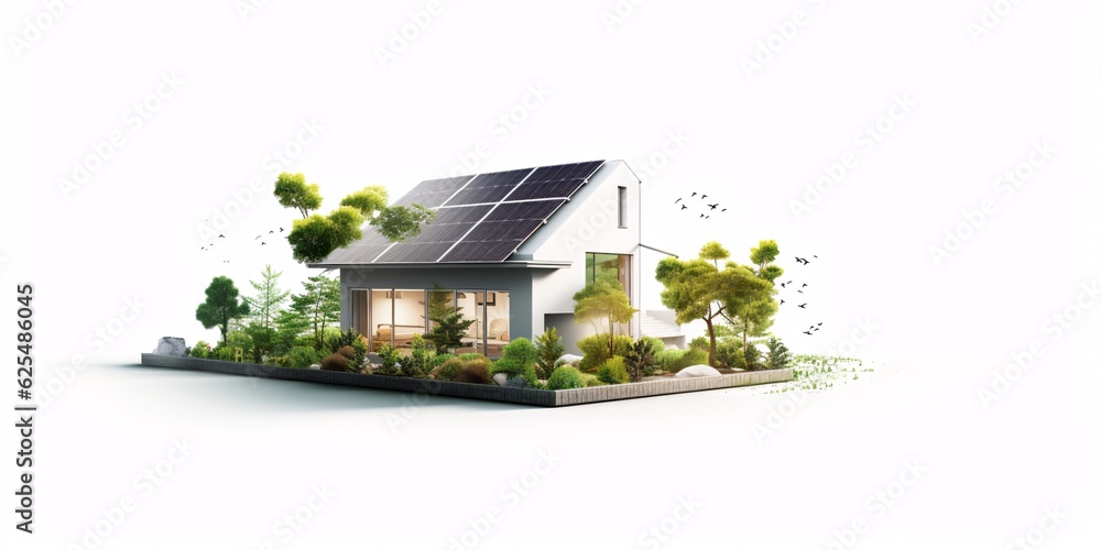3d model, layout of an eco-friendly, energy-efficient house. Energy ...