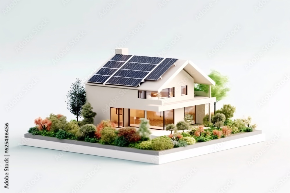 3d model, layout of an eco-friendly, energy-efficient house. Energy ...