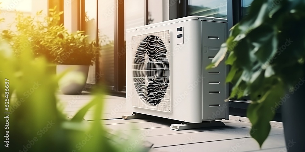 Air source heat pump installed in residential building. AI generative ...