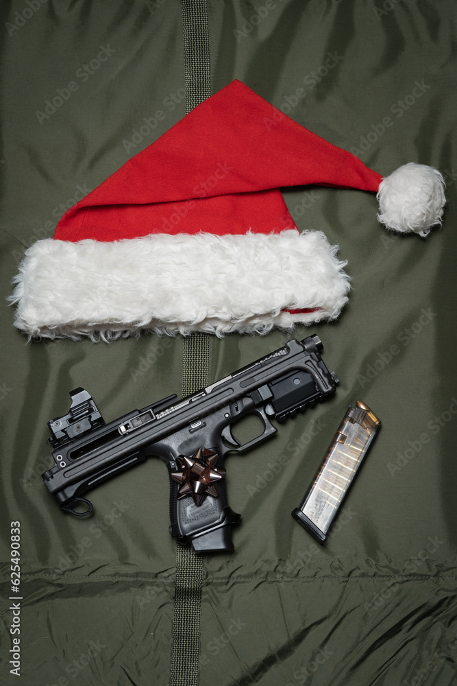 Christmas themed and weapons, gnome hat and tactical pistol with stock ...