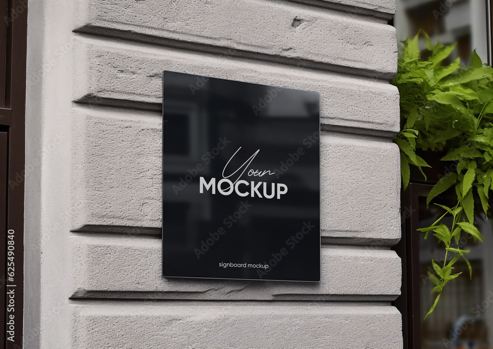 Black square signboard mockup in outside for logo design, brand ...