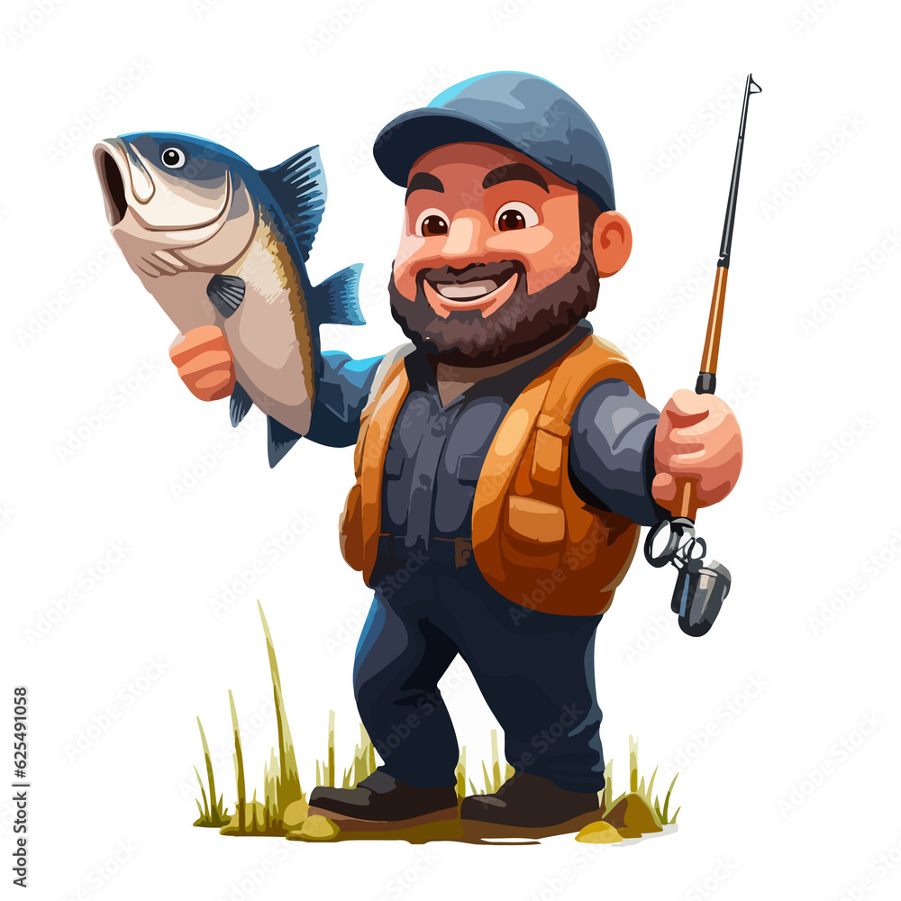 cartoon, vector, illustration, boy, men, worker, people, fishing ...
