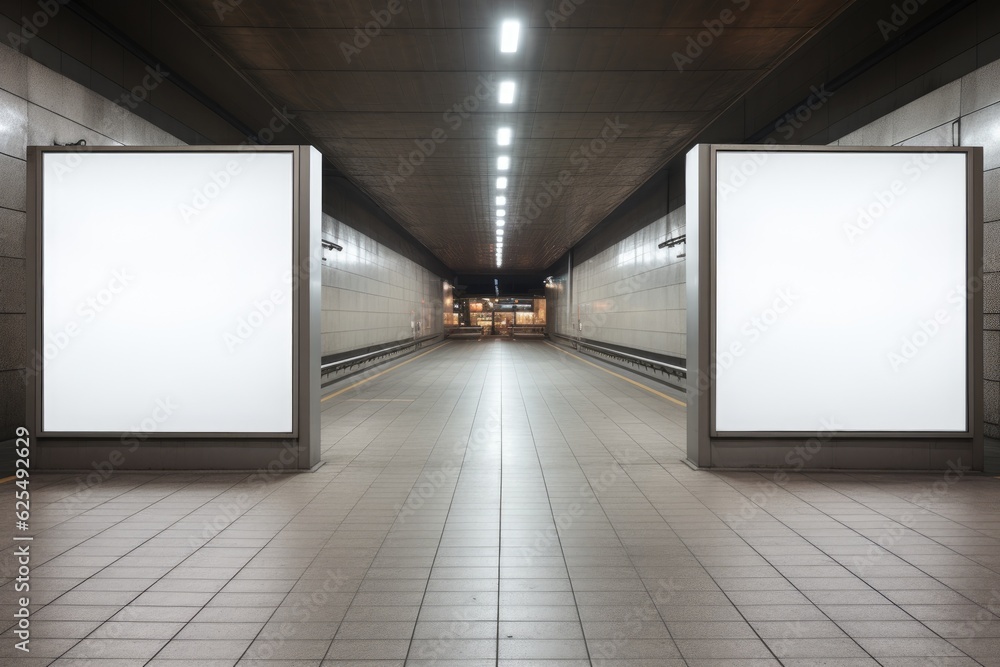 Mockup of empty vertical advertising banners or posters placed in an ...