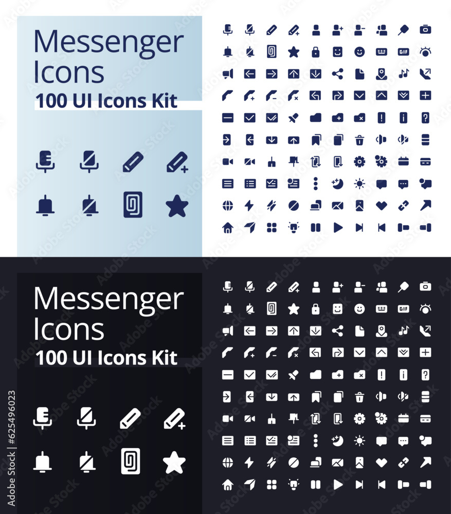 Messenger glyph ui icons kit for dark, light mode. Online communication ...