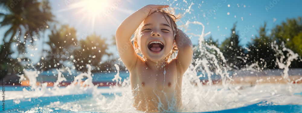 child playing in the water, Happy child splashes and plays in a ...