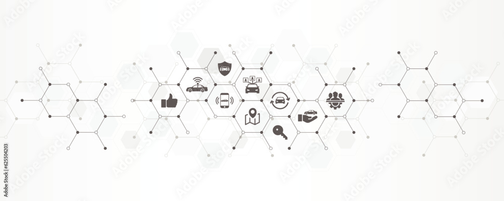 car sharing, car pooling and ride sharing banner with the website icons ...