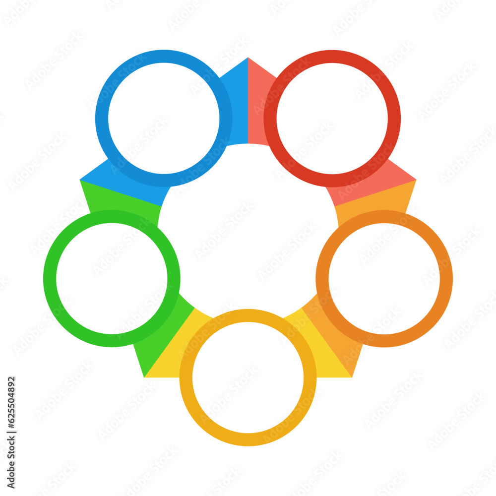 Colorful pentagon shape with blank circles infographic chart design ...