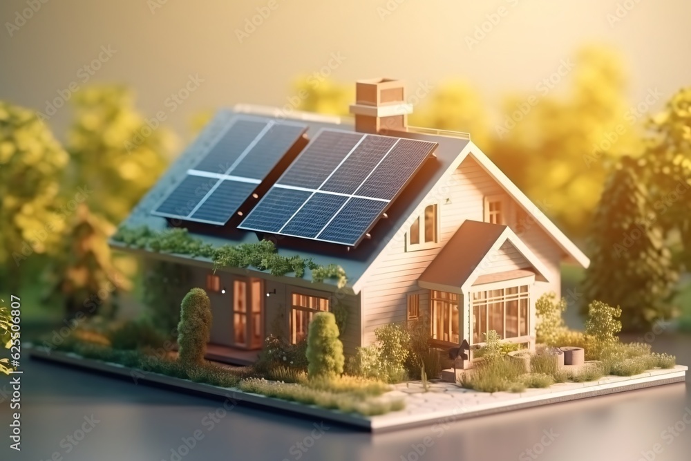 3d model, layout of an eco-friendly, energy-efficient house. Energy ...