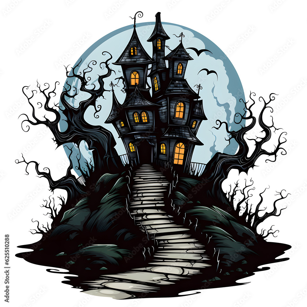 haunted house on a hill clipart, transparent background Stock ...