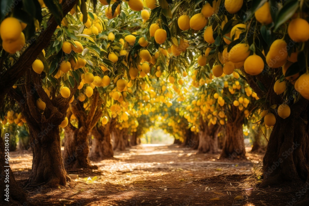 Lemon Grove With Lemon Trees Heavy With Fruits, Generative AI Stock ...