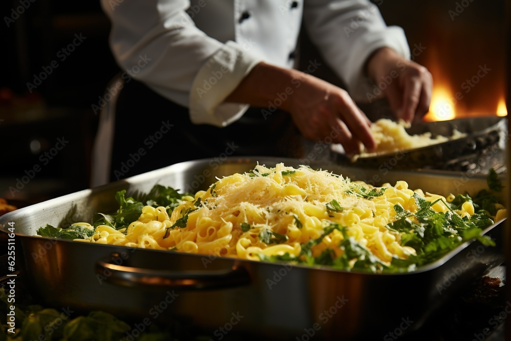 A Chef Grating Cheese Onto A Bubbling Pasta Dish Adding A Delicious And ...
