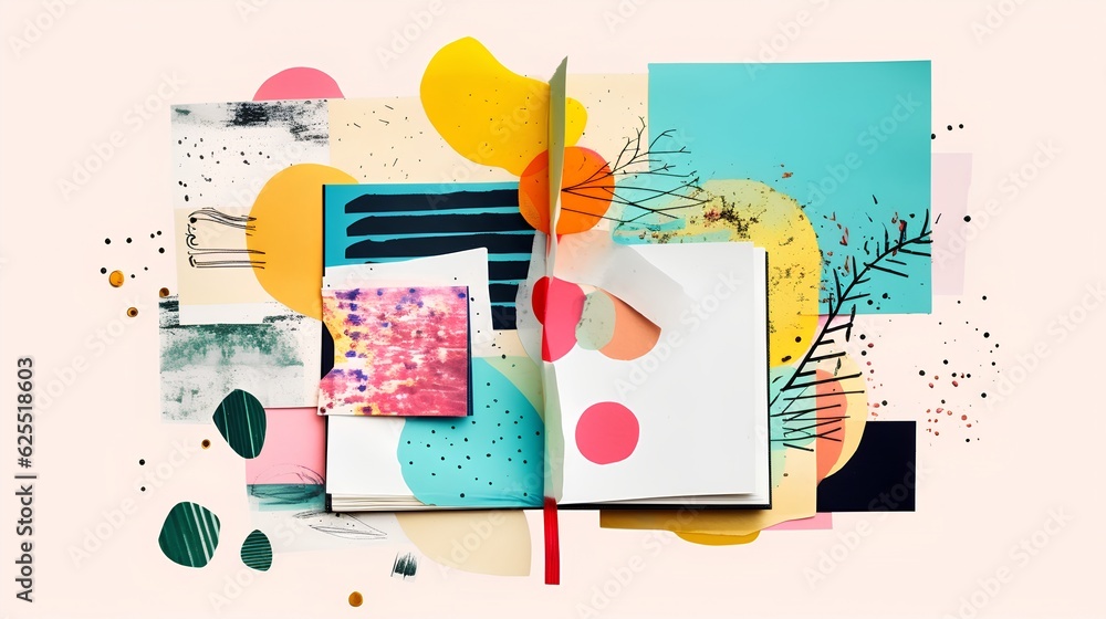 Art style collage featuring the concept of journaling. The therapeutic ...