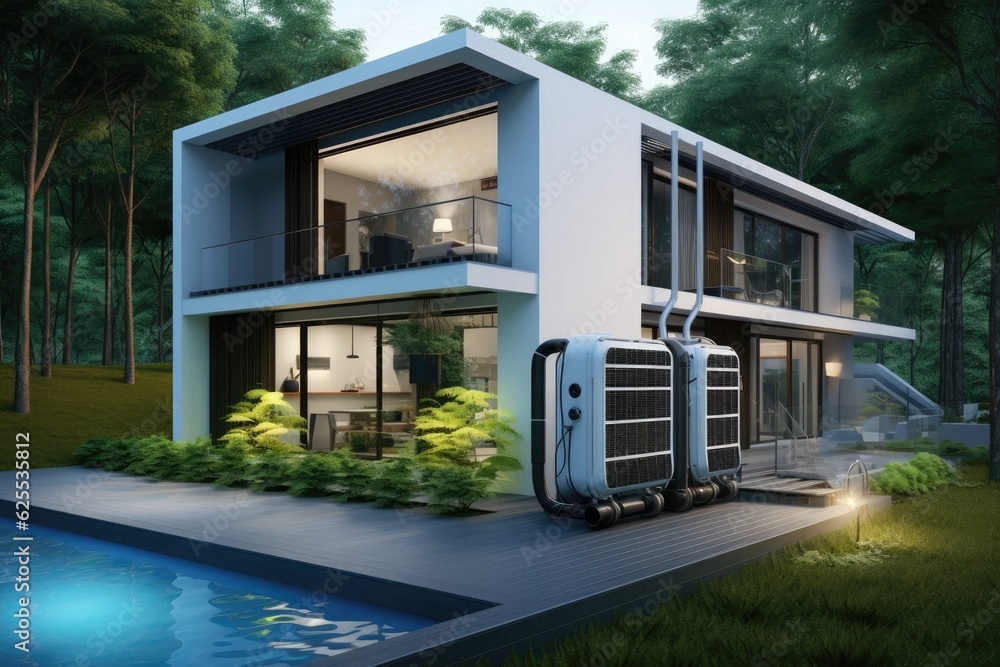 The future modern house utilizes green electric energy for its heating ...