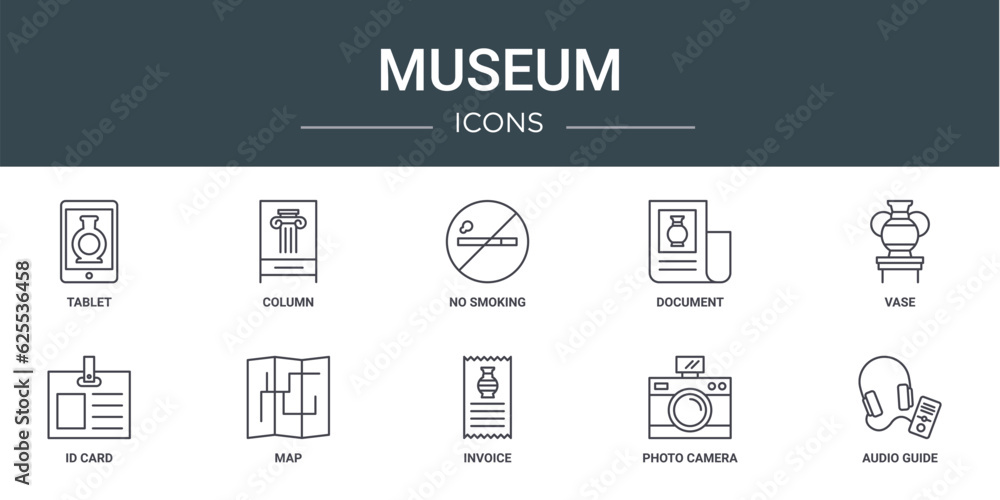 set of 10 outline web museum icons such as tablet, column, no smoking ...