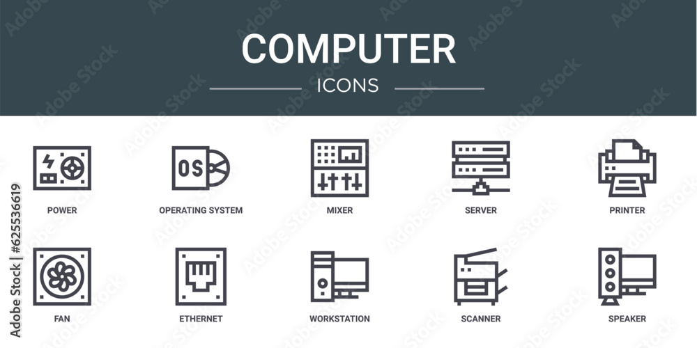 set of 10 outline web computer icons such as power, operating system ...