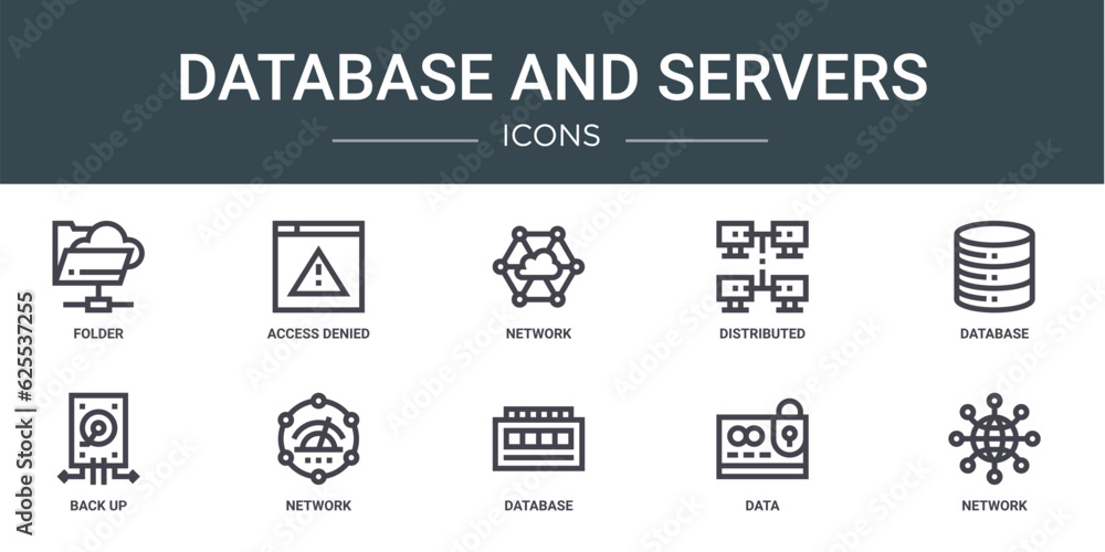 set of 10 outline web database and servers icons such as folder, access ...