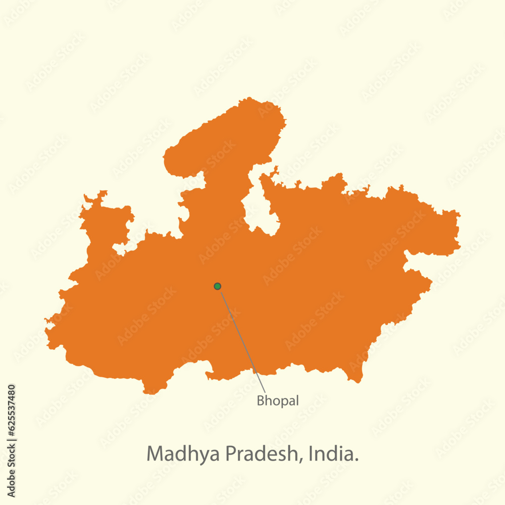 Madhya Pradesh, India Map with capital Bhopal vector, illustration ...